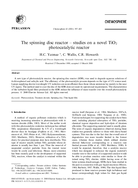 (PDF) The spinning disc reactor – studies on a novel TiO2 ...