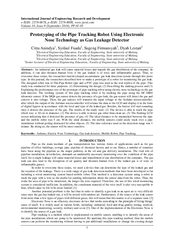 (PDF) Prototyping of the Pipe Tracking Robot Using Electronic Nose ...