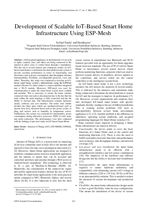 (PDF) Development of Scalable IoT-Based Smart Home Infrastructure Using ESP-Mesh