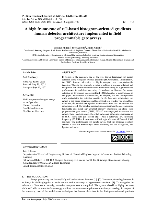 Pdf A High Frame Rate Of Cell Based Histogram Oriented Gradients