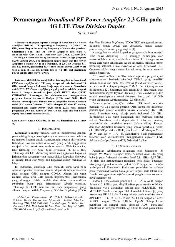 (PDF) Perancangan Broadband RF Power Amplifier 2,3 GHz pada 4G LTE Time ...