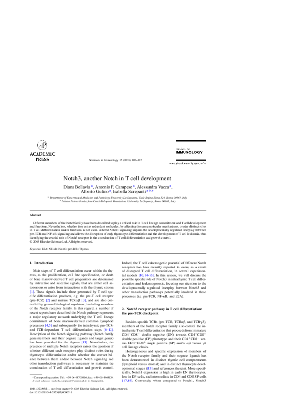 (PDF) Notch3, another Notch in T cell development