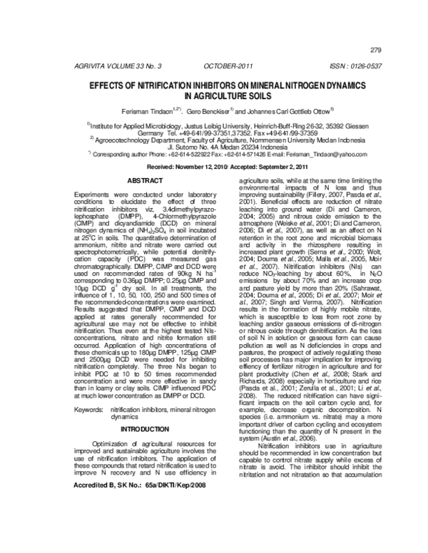 (PDF) Effects of Nitrification Inhibitors on Mineral Nitrogen Dynamics ...