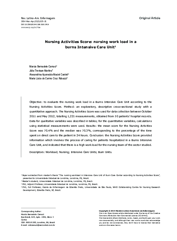 (PDF) Nursing Activities Score: nursing work load in a burns Intensive Care Unit