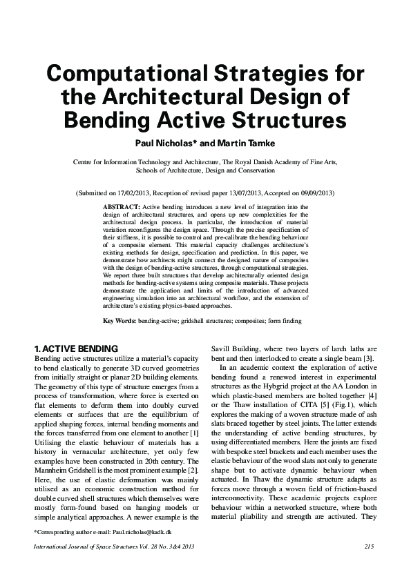 (PDF) Computational Strategies for the Architectural Design of Bending ...