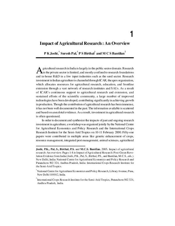 (PDF) Impact of Agricultural Research : an Overview