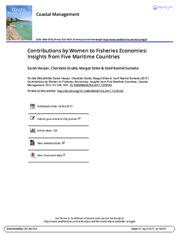 (PDF) Contributions by Women to Fisheries Economies: Insights from Five ...