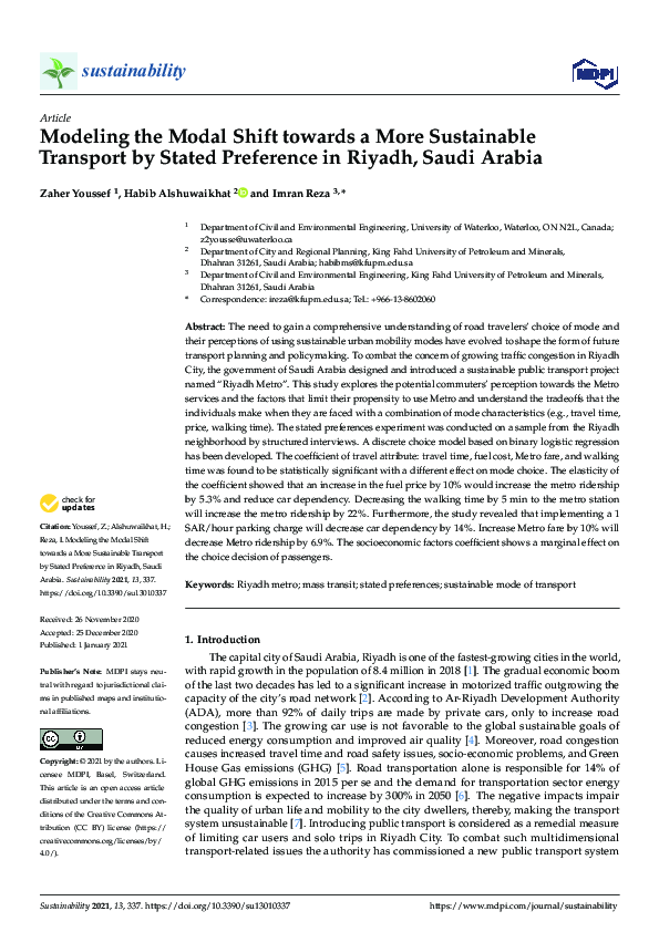 (PDF) Modeling the Modal Shift towards a More Sustainable Transport by ...