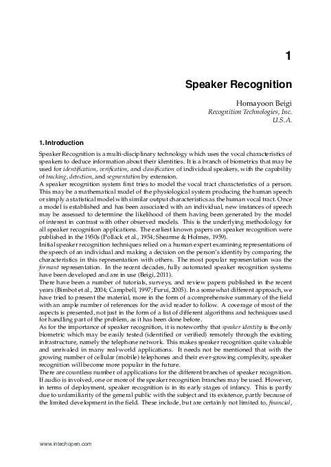 (PDF) Speaker Recognition