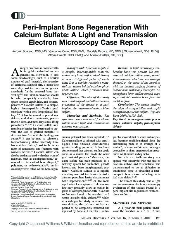 (PDF) Peri-Implant Bone Regeneration With Calcium Sulfate: A Light and Transmission Electron ...