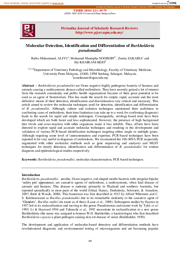 (PDF) Molecular Methods for Detecting Burkholderia pseudomallei