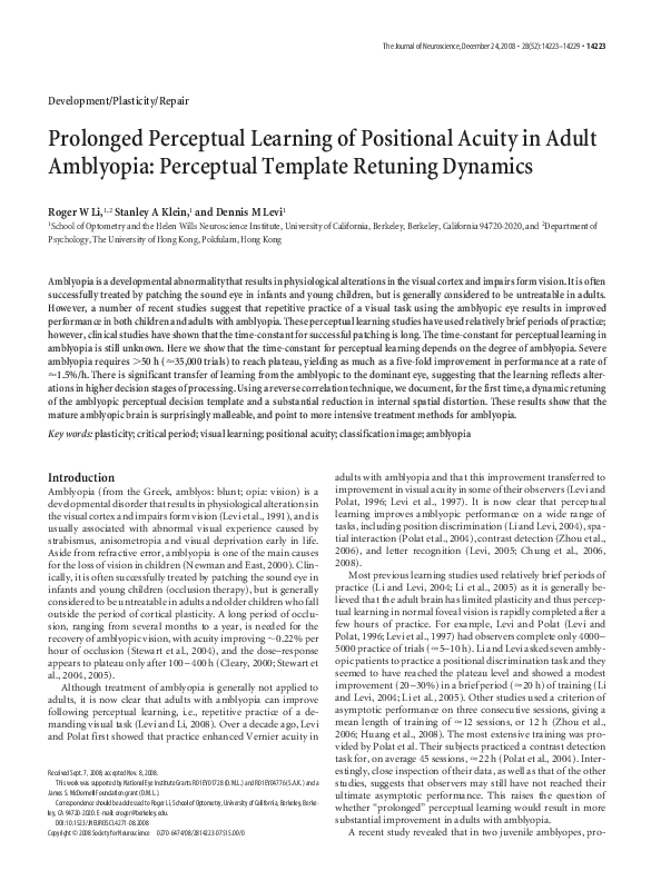 (PDF) Prolonged Perceptual Learning of Positional Acuity in Adult ...