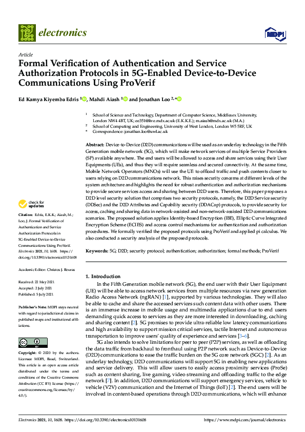 (PDF) Formal Verification of Authentication and Service Authorization Protocols in 5G-Enabled ...
