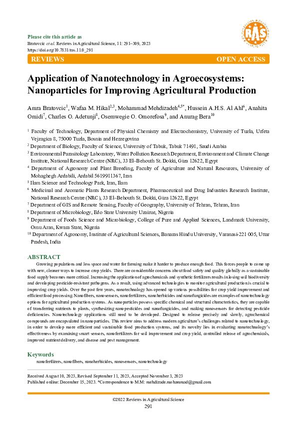 (PDF) Application of Nanotechnology in Agroecosystems: Nanoparticles for Improving Agricultural ...