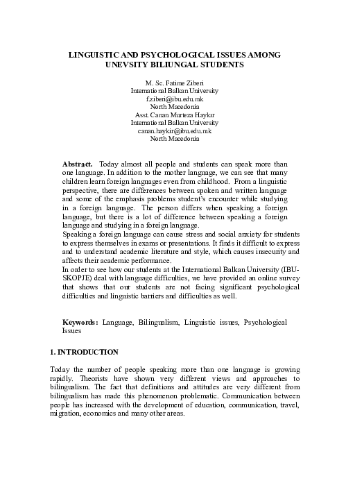 (PDF) Bilingual Students' Linguistic and Psychological Challenges