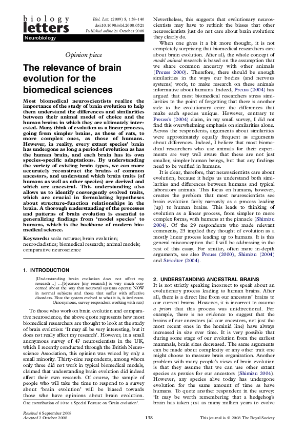 (PDF) The relevance of brain evolution for the biomedical sciences