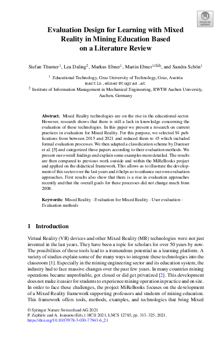 (PDF) Evaluation Design for Learning with Mixed Reality in Mining Education Based on a ...