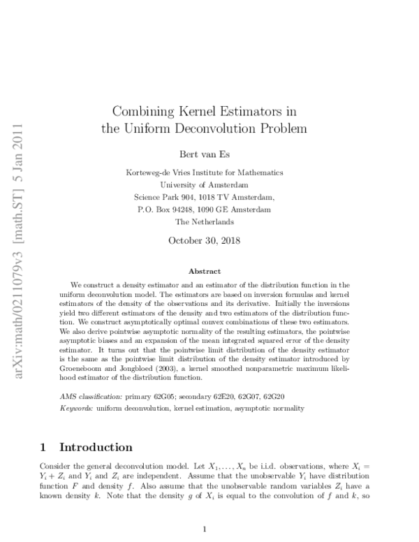 Pdf Combining Kernel Estimators In The Uniform Deconvolution Problem