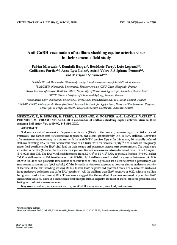 (PDF) Anti-GnRH vaccination of stallions shedding equine arteritis ...