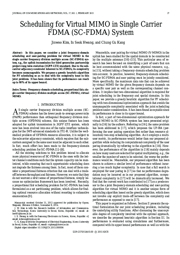 (PDF) Scheduling for virtual MIMO in single carrier FDMA (SC-FDMA) system