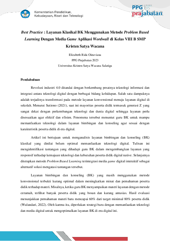 (PDF) Best Practice : Layanan Klasikal BK Menggunakan Metode Problem Based Learning Dengan Media ...