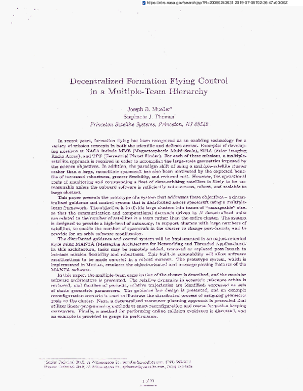 (PDF) Decentralized Formation Flying Control in a Multiple‐Team Hierarchy