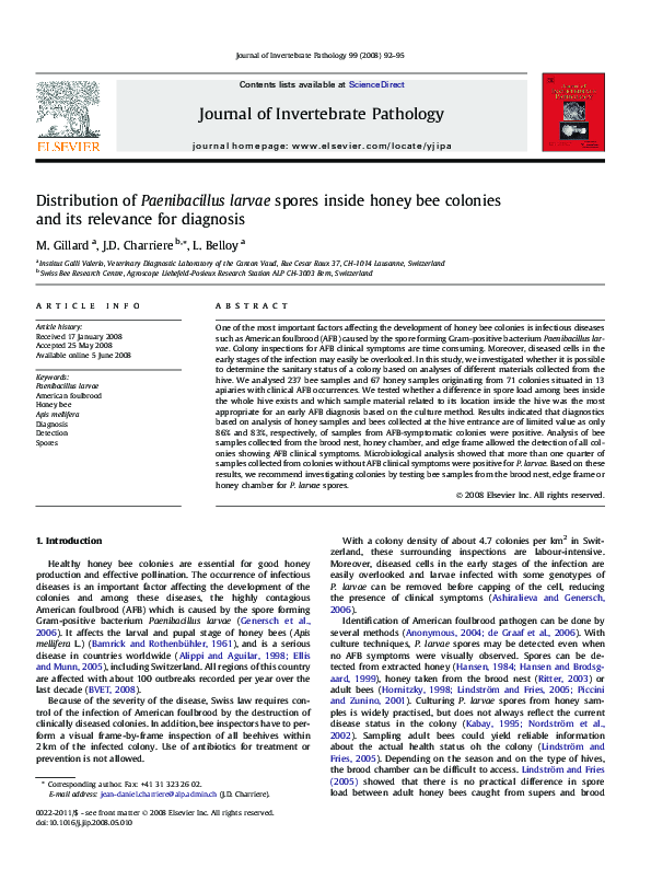 (PDF) Distribution of Paenibacillus larvae spores inside honey bee ...