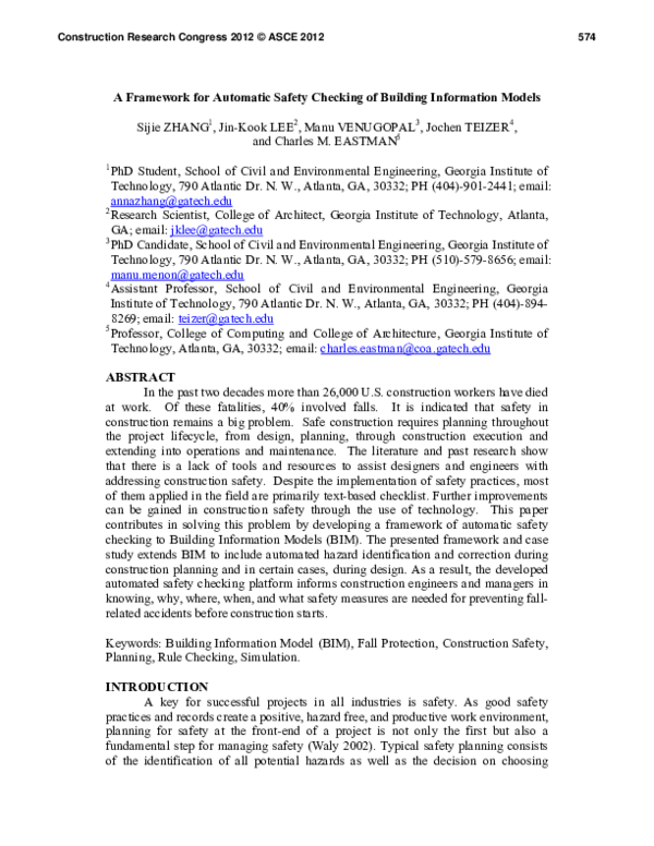 (PDF) A framework for automatic safety checking of Building Information Models