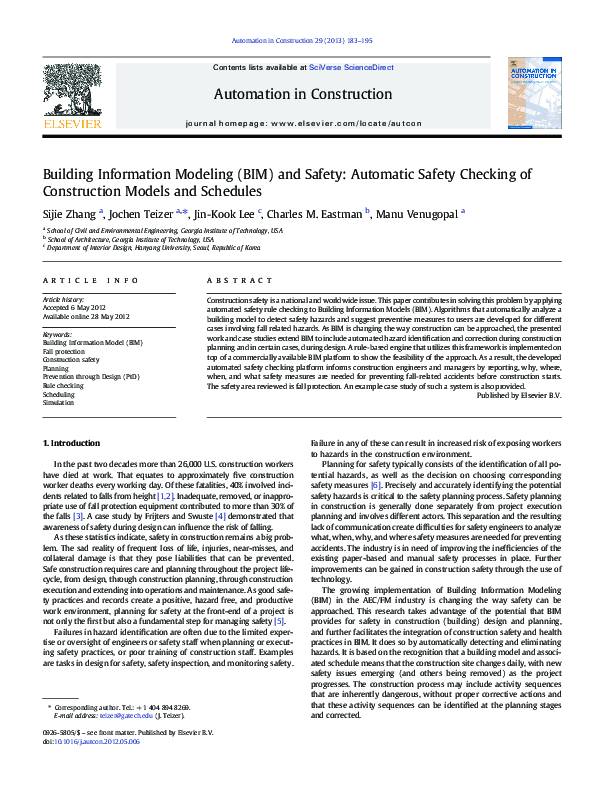 (PDF) Building Information Modeling (BIM) and Safety: Automatic Safety Checking of Construction ...