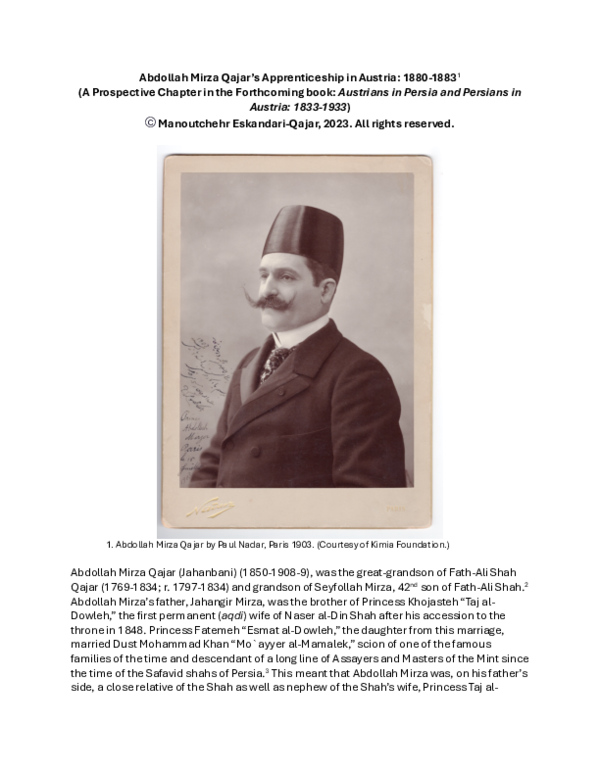 (PDF) Abdollah Mirza Qajar's Apprenticeship in Austria: 1880-1883. A prospective chapter in my ...
