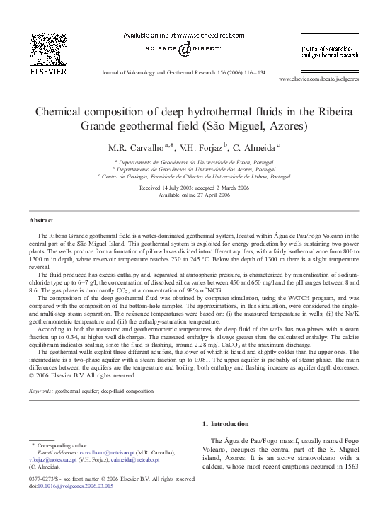 (PDF) Chemical composition of deep hydrothermal fluids in the Ribeira ...