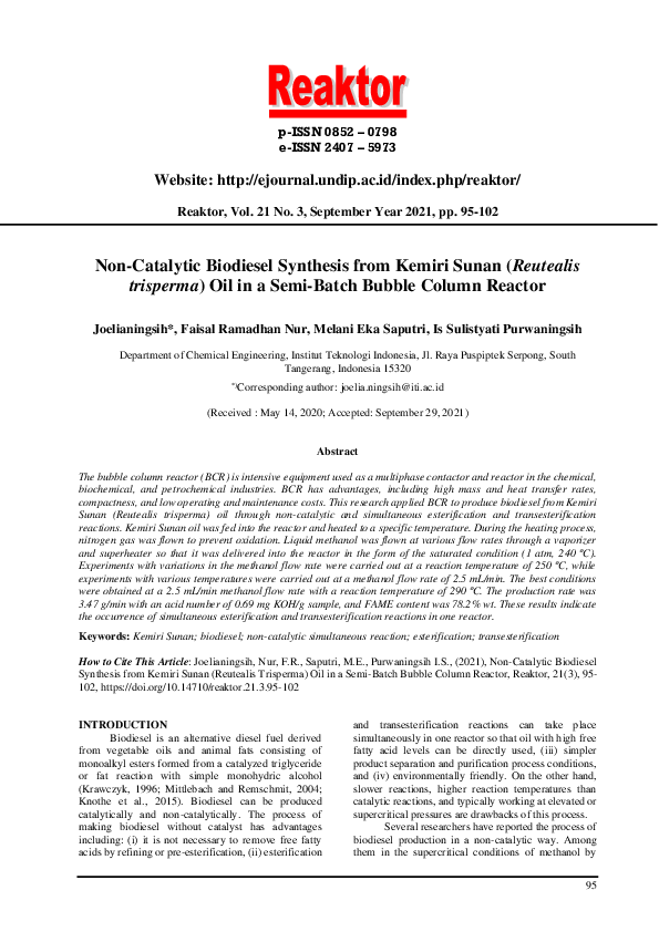 (PDF) Non-Catalytic Biodiesel Synthesis from Kemiri Sunan (Reutealis ...
