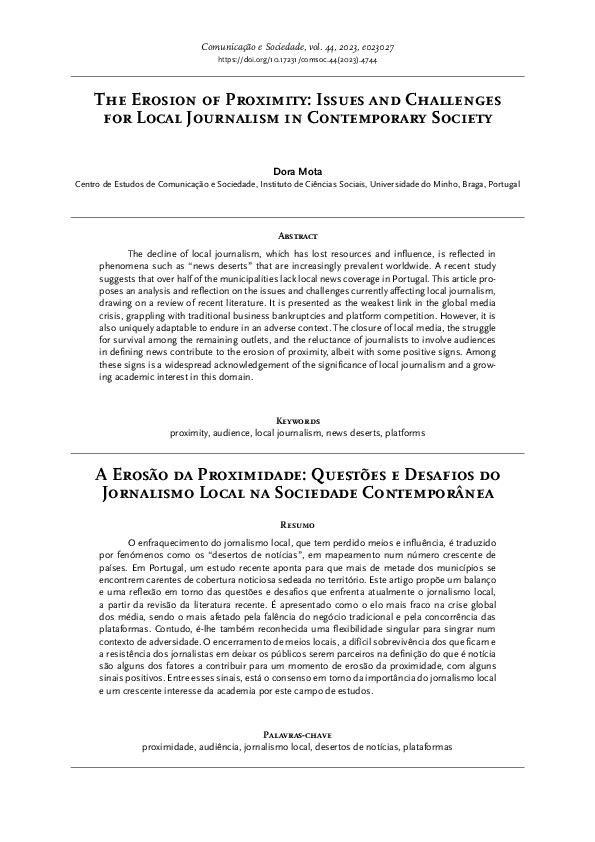 (PDF) The Erosion of Proximity: Issues and Challenges for Local ...