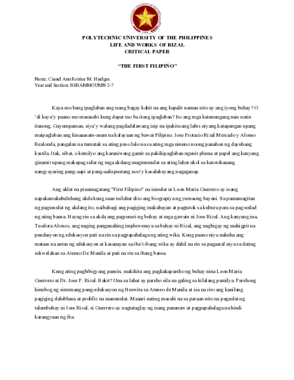 (PDF) POLYTECHNIC UNIVERSITY OF THE PHILIPPINES LIFE AND WORKS OF RIZAL ...