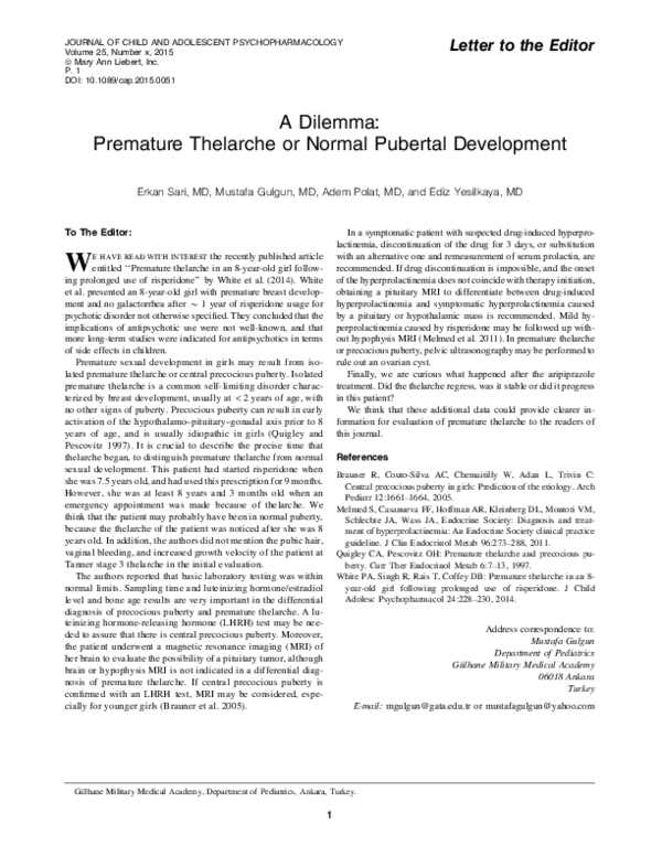 (PDF) A Dilemma: Premature Thelarche or Normal Pubertal Development ...