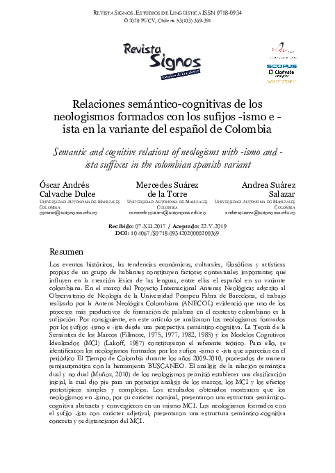 (PDF) Relaciones semántico-cognitivas de los neologismos formados con ...