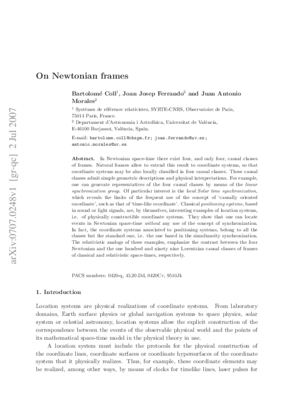 (PDF) On Newtonian frames
