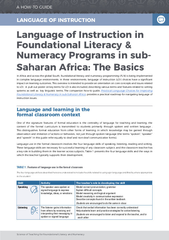 (PDF) Language of instruction in foundational literacy & numeracy ...