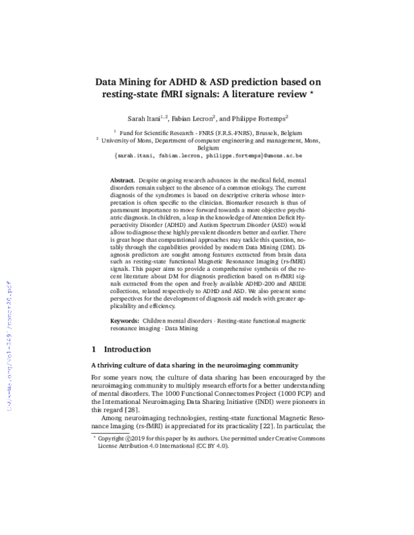 (PDF) Data Mining for ADHD & ASD Prediction Based on Resting-State fMRI Signals: A Literature Review