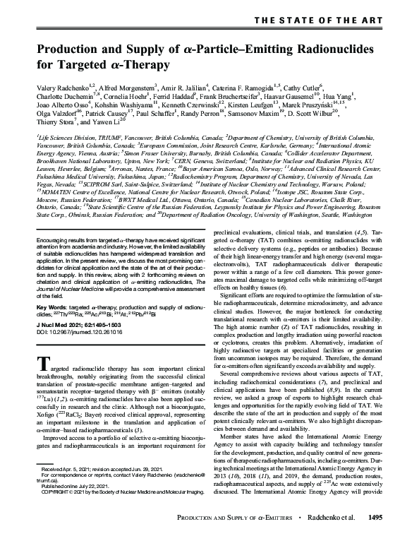 (PDF) Production and Supply of α-Particle–Emitting Radionuclides for ...