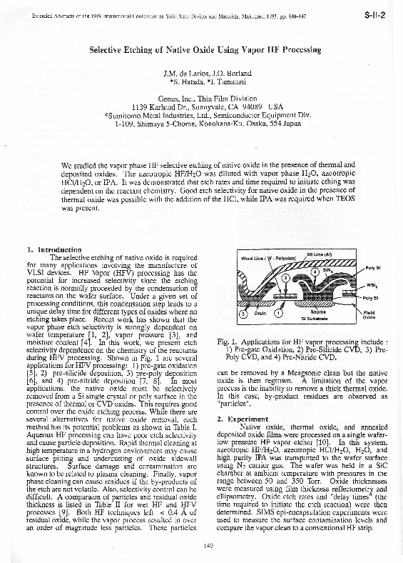 (PDF) Selective Etching of Native Oxide Using Vapor HF Processing ...
