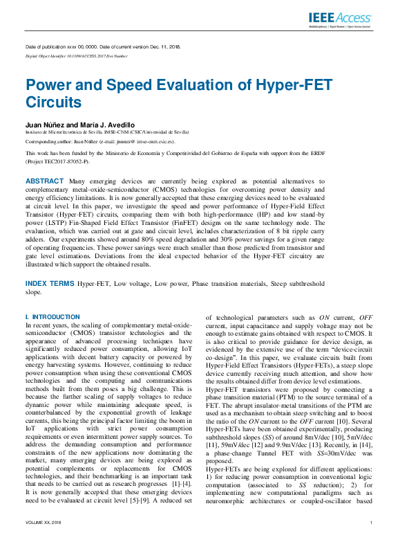 (PDF) Power and Speed Evaluation of Hyper-FET Circuits