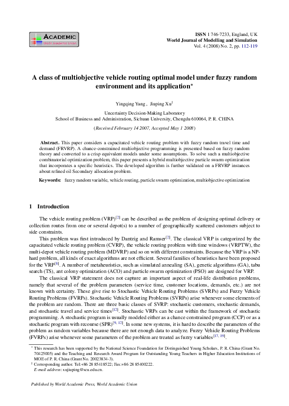 (PDF) World Journal of Modelling and Simulation