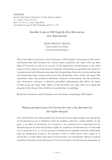 (PDF) Another Look at Old English Zero Derivation and Alternations