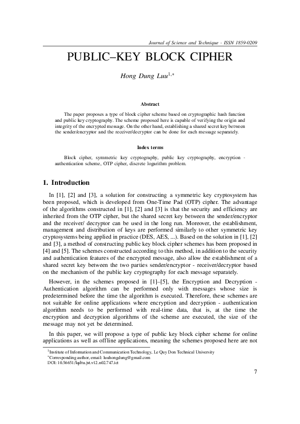 (PDF) PUBLIC-KEY BLOCK CIPHER