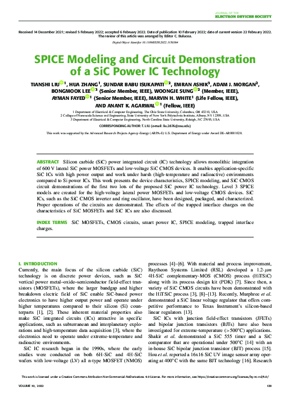(PDF) SPICE Modeling and Circuit Demonstration of a SiC Power IC Technology
