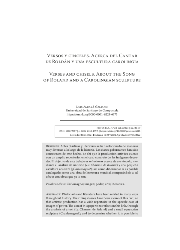 (PDF) Versos y cinceles. Acerca del Cantar de Roldán y una escultura carolingia