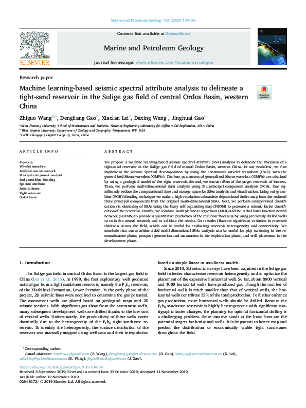 (PDF) Machine learning-based seismic spectral attribute analysis to delineate a tight-sand ...