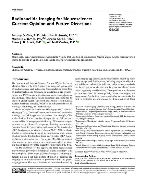 (PDF) Radionuclide Imaging for Neuroscience: Current Opinion and Future ...
