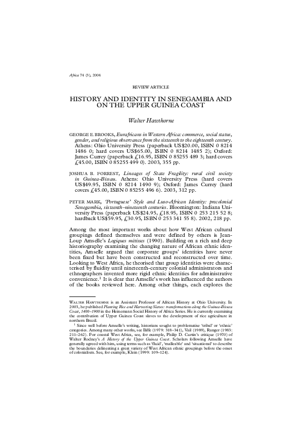 (PDF) History and Identity in Senegambia and on the Upper Guinea Coast